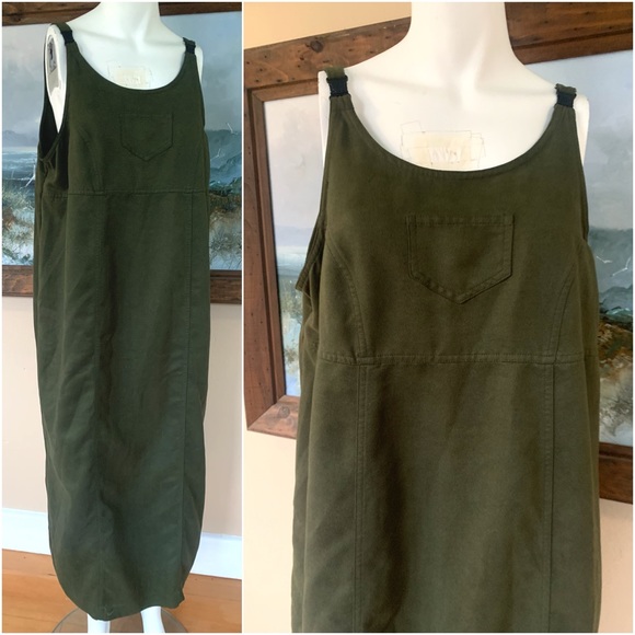 Vintage America | Dresses | Vintage Green Overall Pinafore Maxi Dress ...